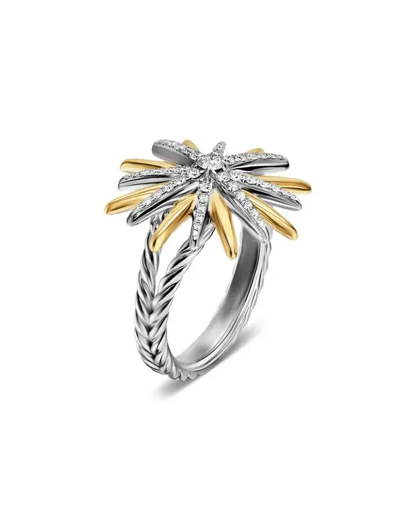 David Yurman Starburst Ring In Sterling Silver With 18k Yellow Gold And Diamonds, 20.7mm