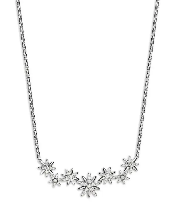 David Yurman Starburst Cluster Necklace In Sterling With Diamonds, 15.5mm - Silver