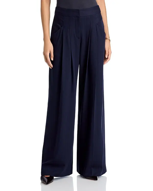 Veronica Beard Tyrell Pleated Wide Leg Pants - Navy Multi