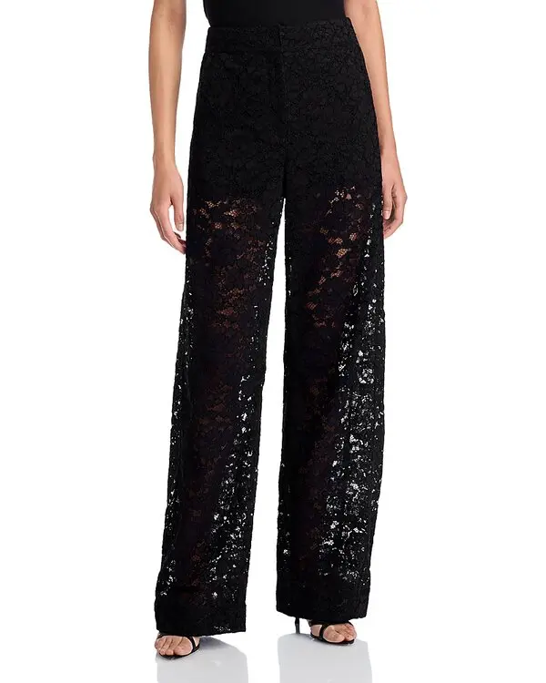 Veronica Beard Trevor Cotton Blend Lace Wide Leg Pants - Black