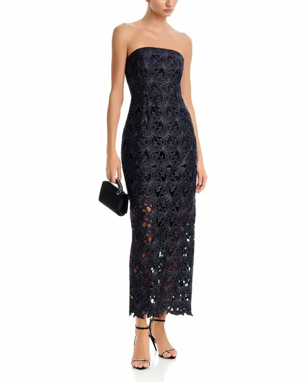 MILLY Orion Lace Strapless Maxi Dress - Black/navy