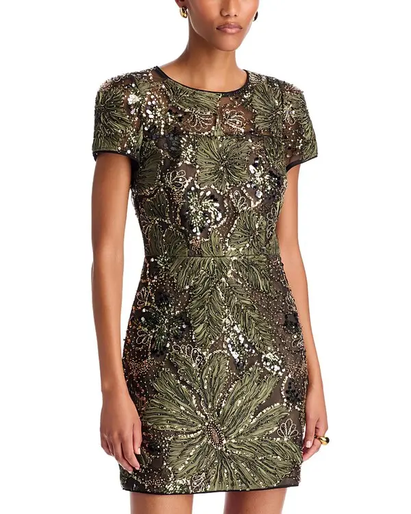 MILLY Sofia Floral Embellished Floral Jacquard Mini Dress