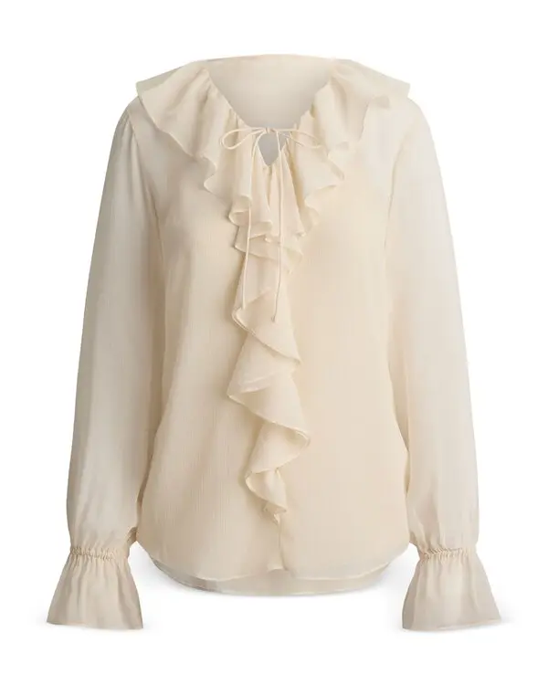 Ralph Lauren Crinkle Georgette Ruffle Trim Blouse