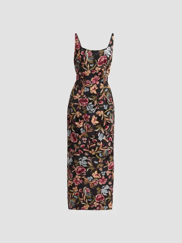 Hemant & Nandita Floral Embroidered Maxi Dress - Black