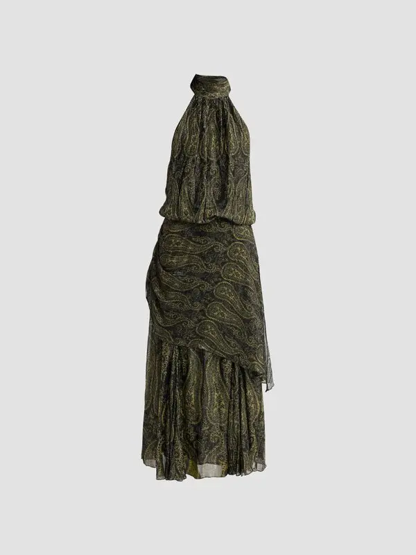 Hemant & Nandita Paisley Asymmetric Halter Maxi Dress - Black