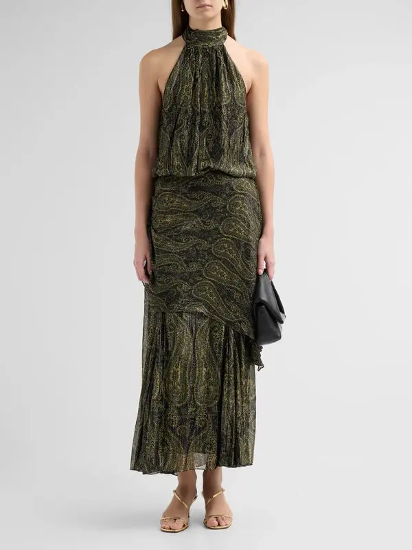 Hemant & Nandita Paisley Asymmetric Halter Maxi Dress