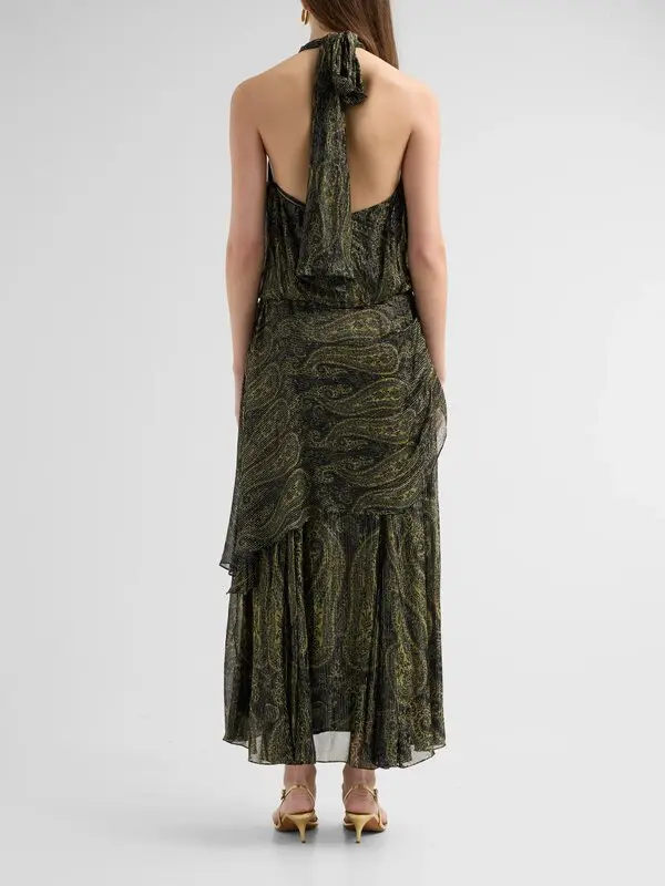 Hemant & Nandita Paisley Asymmetric Halter Maxi Dress