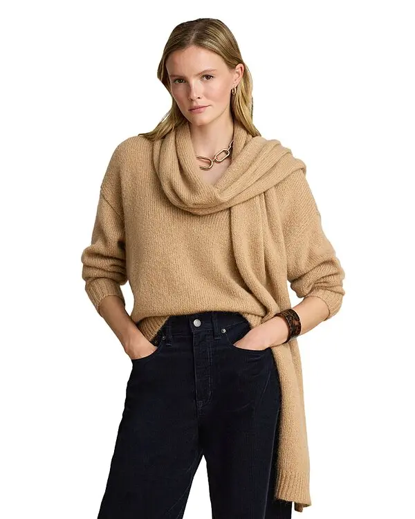 Ralph Lauren Wool & Mohair Blend Scarf Trim Sweater - Camel