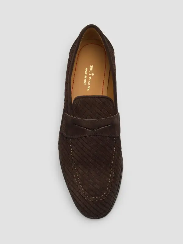 Kiton Woven Suede Penny Loafers
