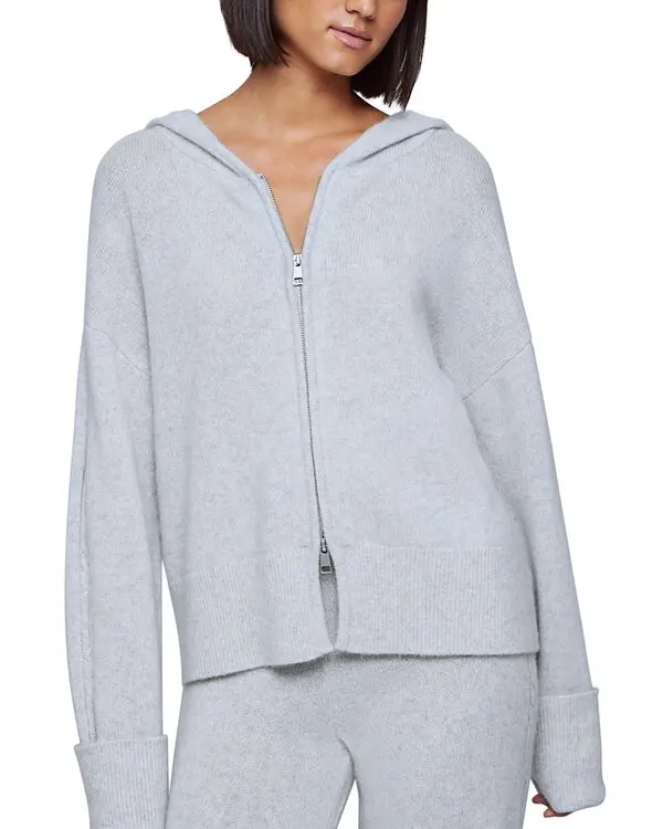 Splendid Tori Cashmere Hooded Full Zip Sweater - Ice Heather Grey