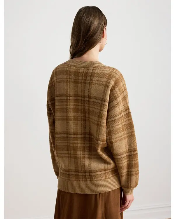 Ralph Lauren Plaid Wool Blend V Neck Sweater