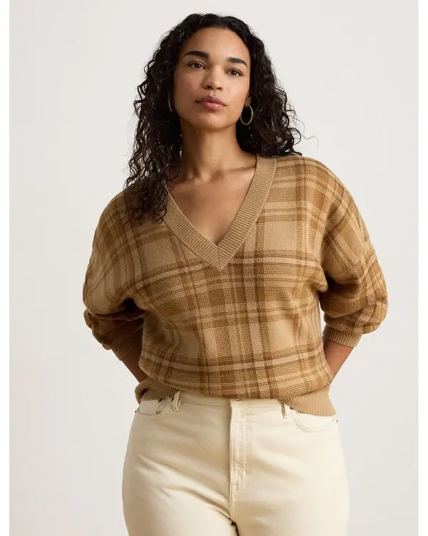 Ralph Lauren Plaid Wool Blend V Neck Sweater