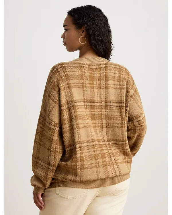 Ralph Lauren Plaid Wool Blend V Neck Sweater