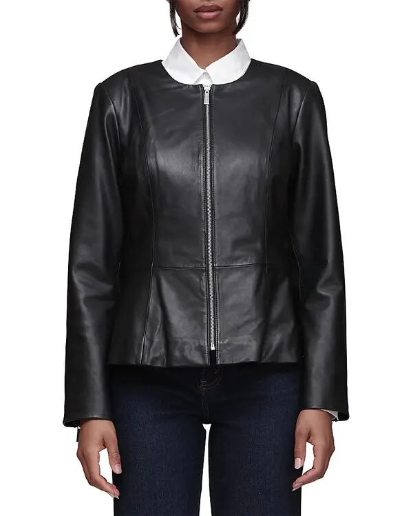 Bagatelle Leather Collarless Peplum Jacket - Black
