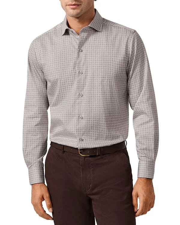 David Donahue Cotton Geometric Sport Shirt