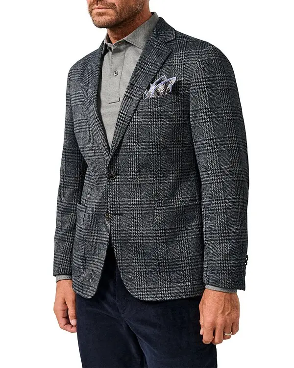 David Donahue Jackson Plaid Knit Soft Coat - Navy