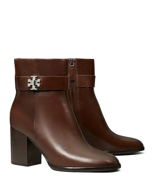 Tory Burch Turnlock Leather Ankle Boots - Coffee