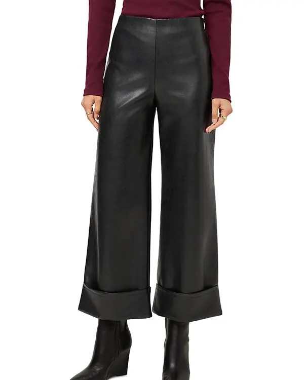 Fifteen Twenty Regina Faux Leather Cuff Cropped Pants - Black