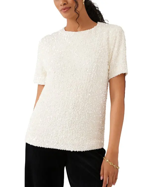 Karen Kane Velvet Sequin Top - Ivory