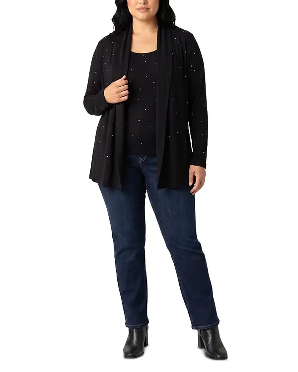 Karen Kane Plus Embellished Drape Cardigan - Black