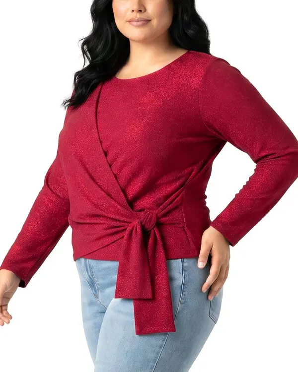 Karen Kane Plus Metallic Knit Side Tie Top