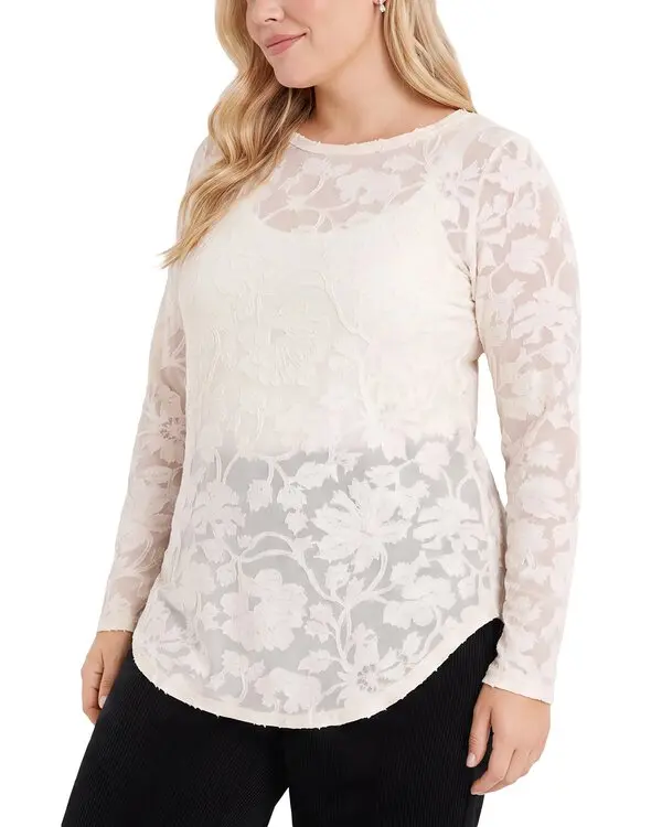 Karen Kane Plus Burnout Shirttail Top - Cream
