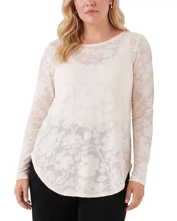 Karen Kane Plus Burnout Shirttail Top - Cream