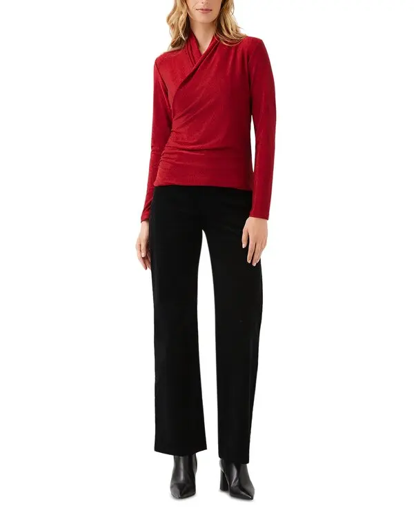Karen Kane Metallic Crossover Shirred Top - Black/silver