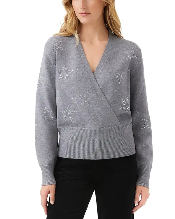 Karen Kane Embellished Star Wrap Sweater - Gray