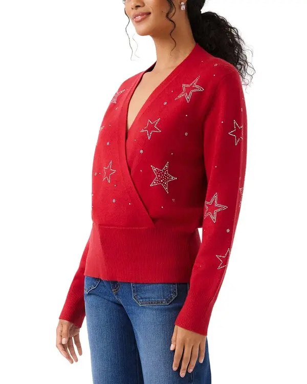 Karen Kane Embellished Star Wrap Sweater - Red