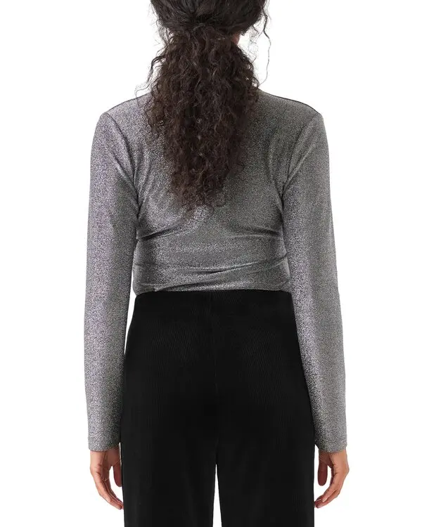 Karen Kane Petite Crossover Shirred Top - Black/silver