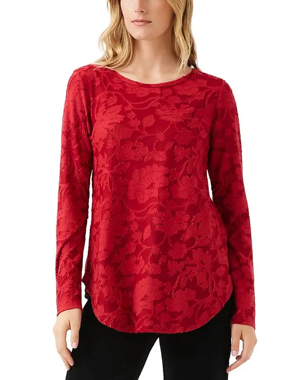 Karen Kane Petite Burnout Shirttail Top - Red