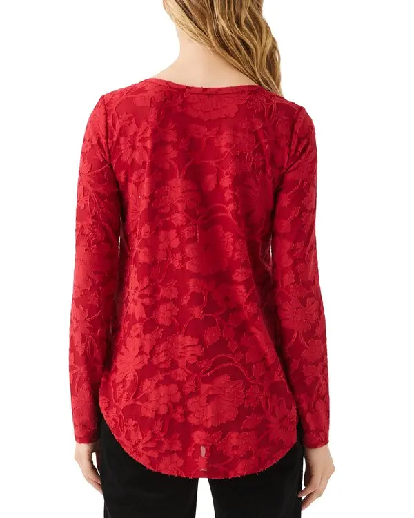 Karen Kane Petite Burnout Shirttail Top - Red