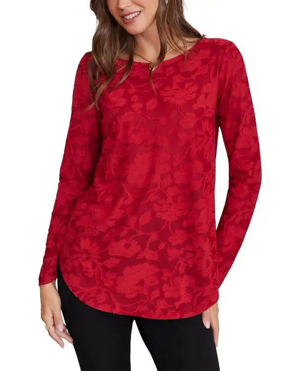 Karen Kane Petite Burnout Shirttail Top - Red
