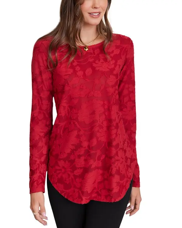 Karen Kane Petite Burnout Shirttail Top - Red