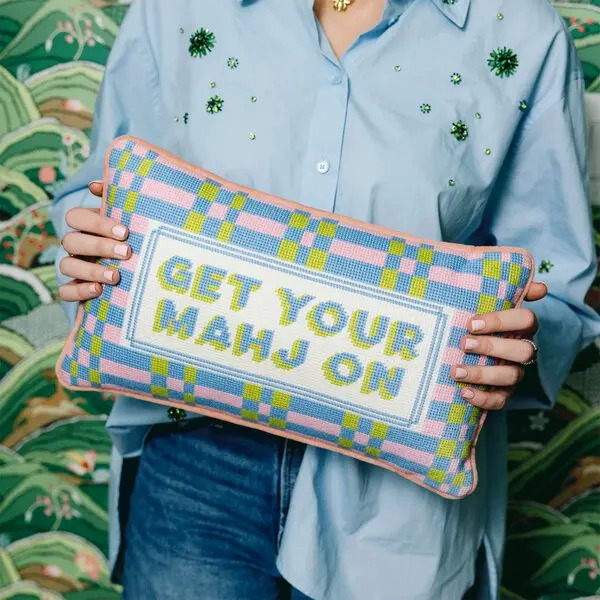 FURBISH Get Your Mahj On Needlepoint Pillow
