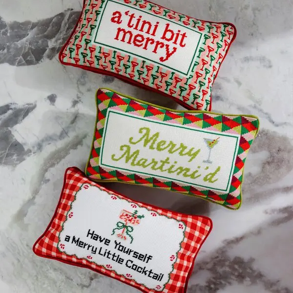 FURBISH Merry Martini'd Needlepoint Pillow