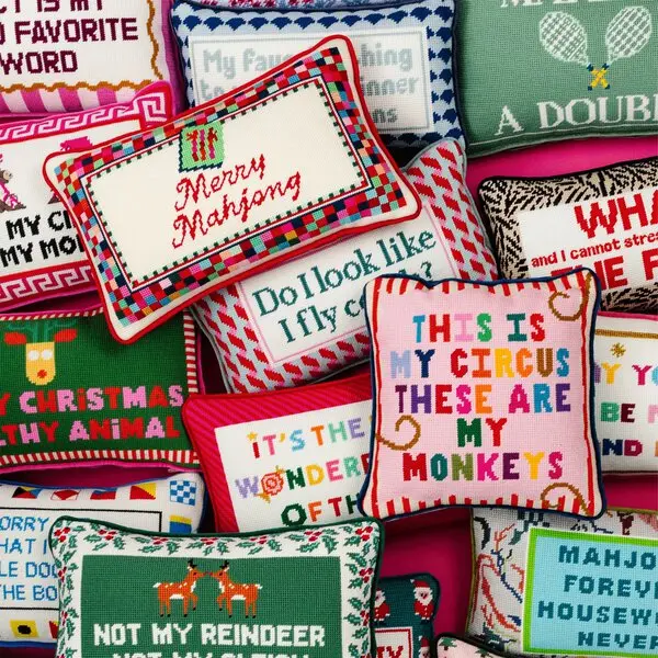 FURBISH Merry Mahjong Needlepoint Pillow