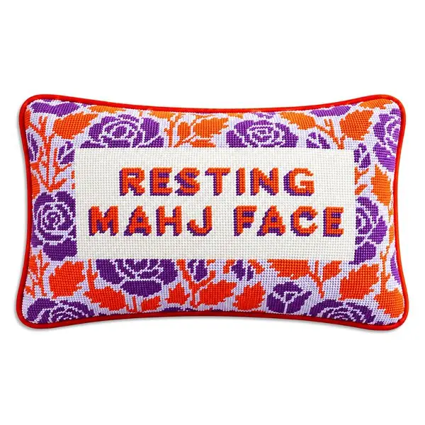 FURBISH Resting Mahj Face Needlepoint Pillow