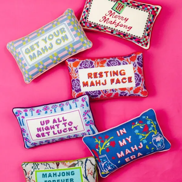 FURBISH Resting Mahj Face Needlepoint Pillow