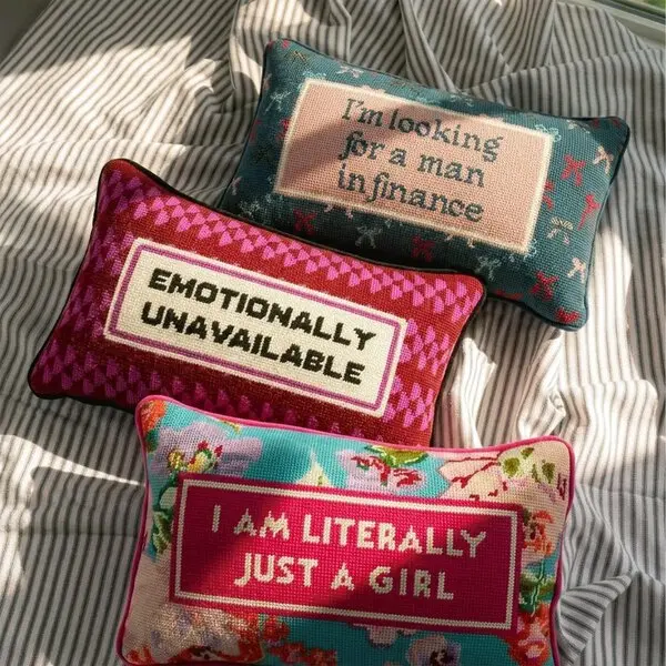FURBISH Emotionally Unavailable Needlepoint Pillow