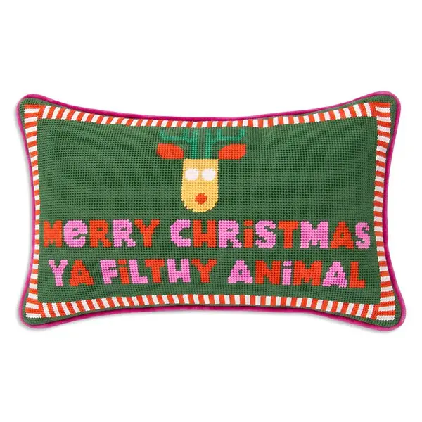 FURBISH Merry Christmas Ya Filthy Animal Needlepoint Pillow