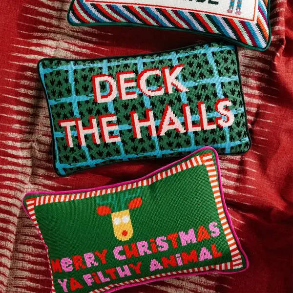 FURBISH Merry Christmas Ya Filthy Animal Needlepoint Pillow