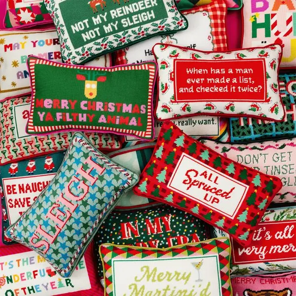 FURBISH Merry Christmas Ya Filthy Animal Needlepoint Pillow