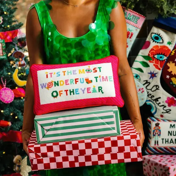 FURBISH The Most Wonderful Time Needlepoint Pillow