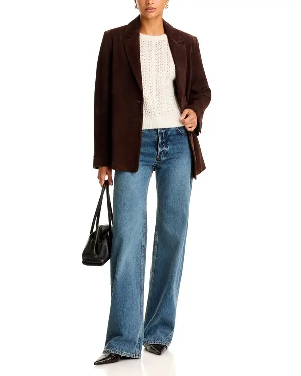 Aqua Open Stitch Cable Knit Crewneck Sweater