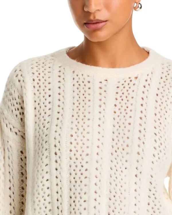 Aqua Open Stitch Cable Knit Crewneck Sweater