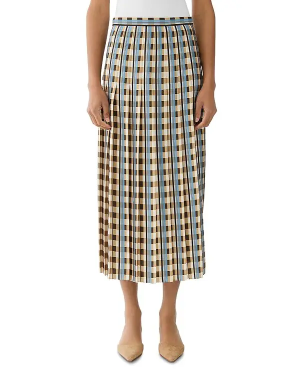 Lafayette 148 New York Pleated Midi Skirt - Raffia Multi