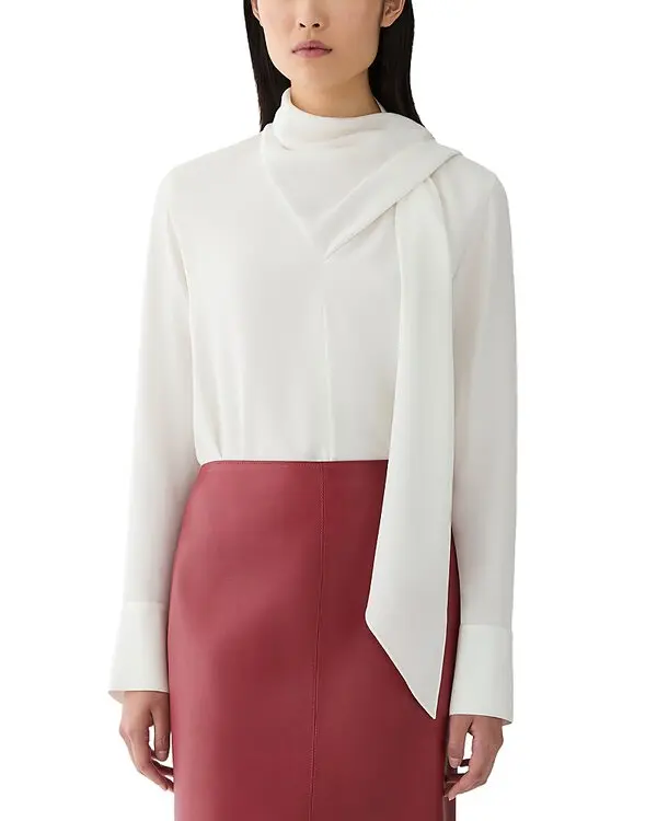 Lafayette 148 New York Cowl Neck Silk Stretch Scarf Blouse