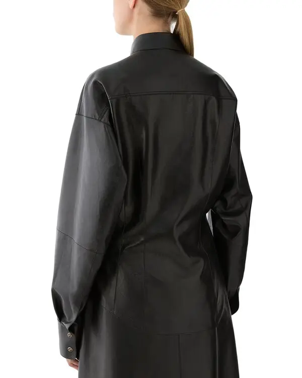 Lafayette 148 New York Horn Snap Button Lambskin Leather Blouse